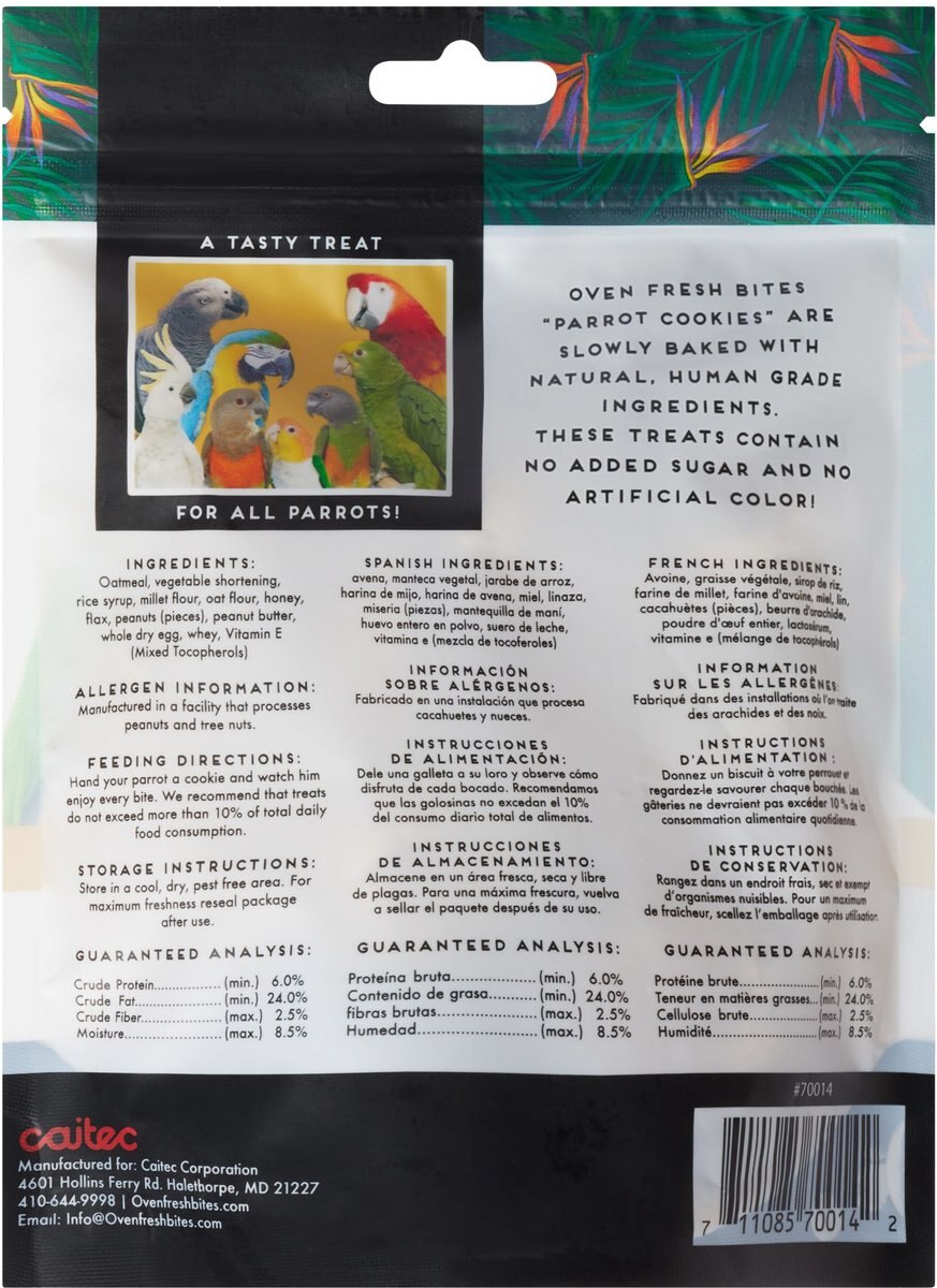 CAITEC Oven Fresh Bites Peanut Butter Cookies Parrot Treats, 4-oz bag ...