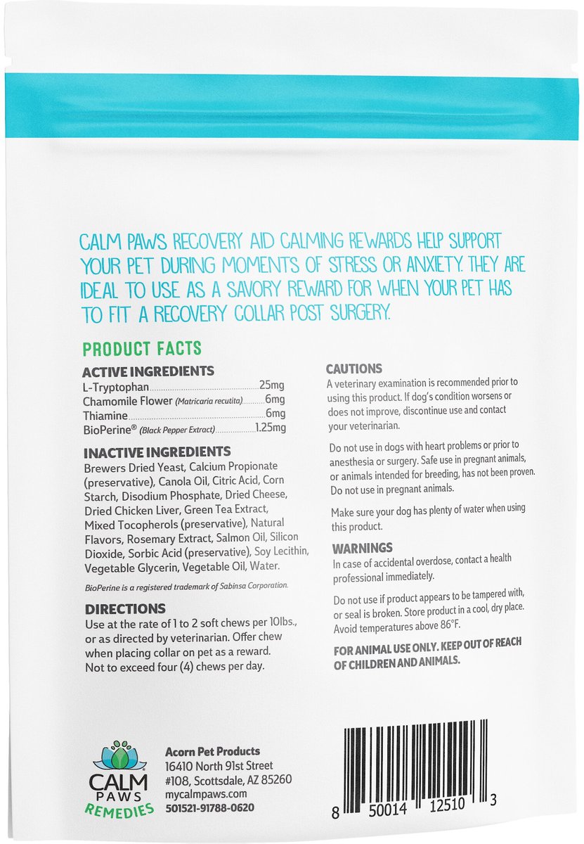 CALM PAWS Remedies Recovery Aid Calming Soft Chew Dog Supplement, 100 ...
