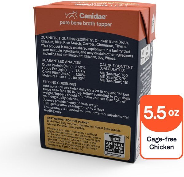 CANIDAE PURE Real Chicken & Rice Bone Broth Wet Dog Food Topper, 5.5-oz ...
