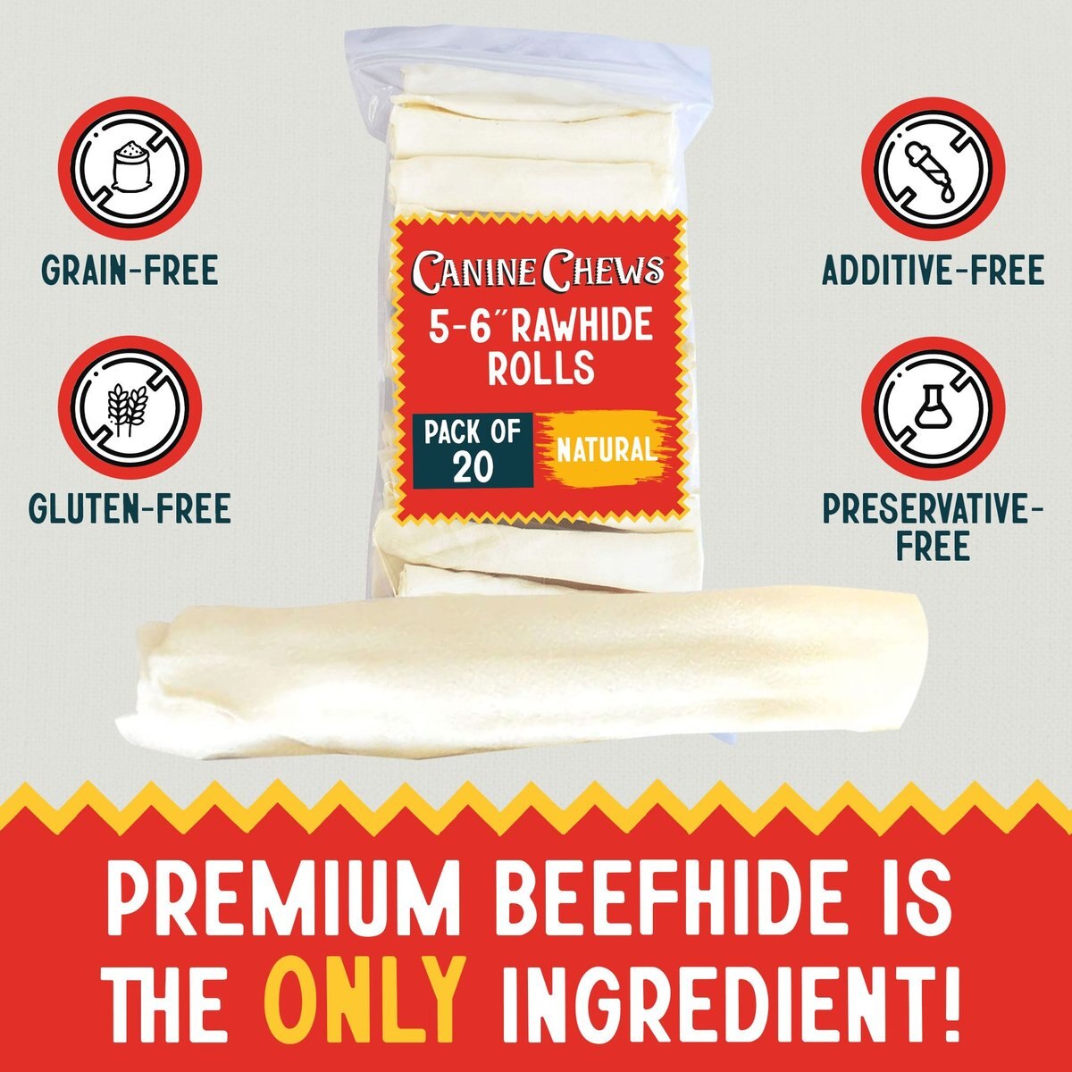 CANINE CHEWS 5-6-inch Premium Chip Rolls Natural Beef Flavor Dental Dog ...
