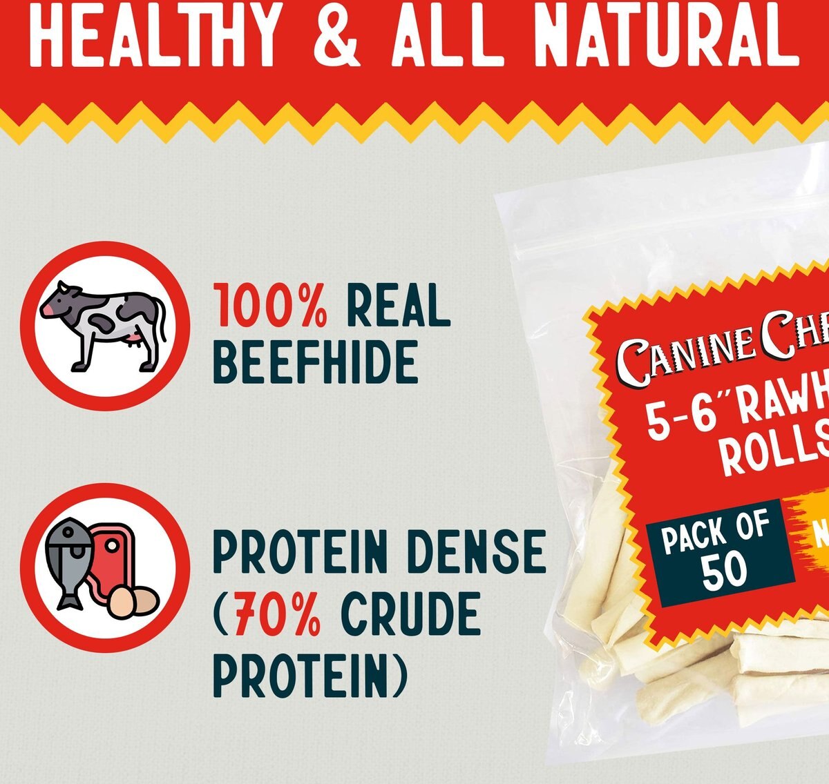 CANINE CHEWS 5-6-inch Premium Chip Rolls Natural Beef Flavor Dental Dog ...