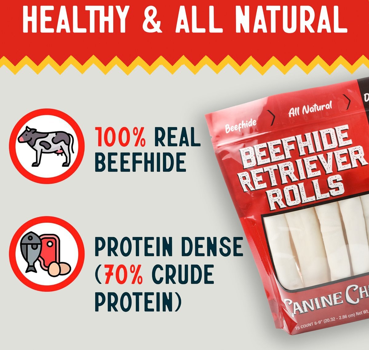 CANINE CHEWS Premium Beefhide Rawhide Chews Dog Treats, 15 count ...