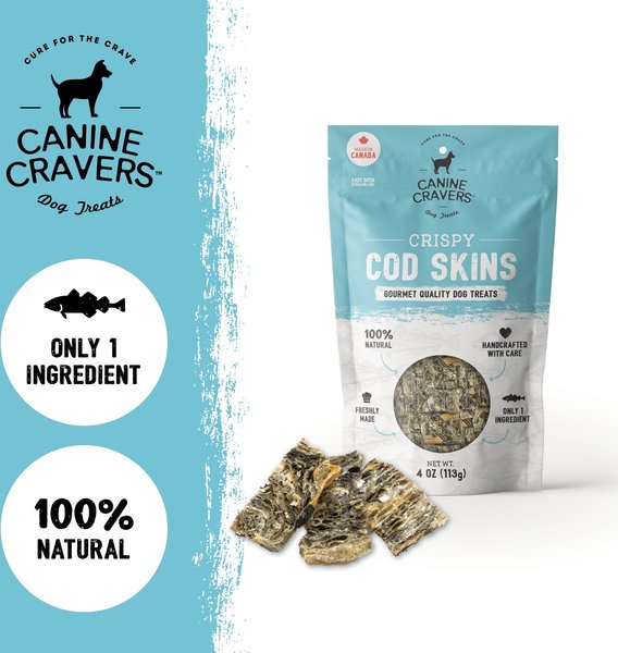 CANINE CRAVERS Crispy Cod Skins Dehydrated Dog Treats, 4-oz pouch ...