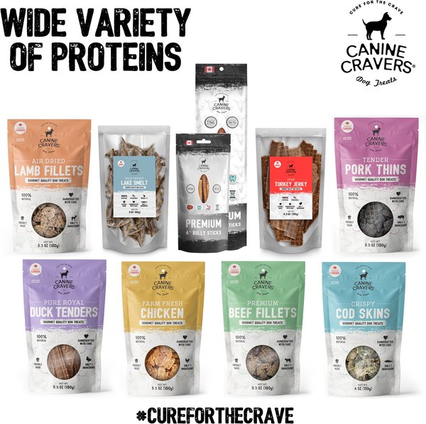 CANINE CRAVERS Crispy Cod Skins Dehydrated Dog Treats, 4-oz pouch ...