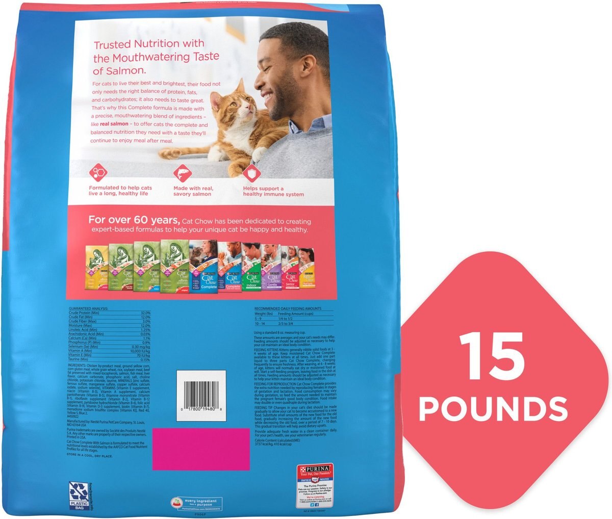 Purina Cat Chow Complete High Protein with Real Salmon Dry Cat Food, 15 ...