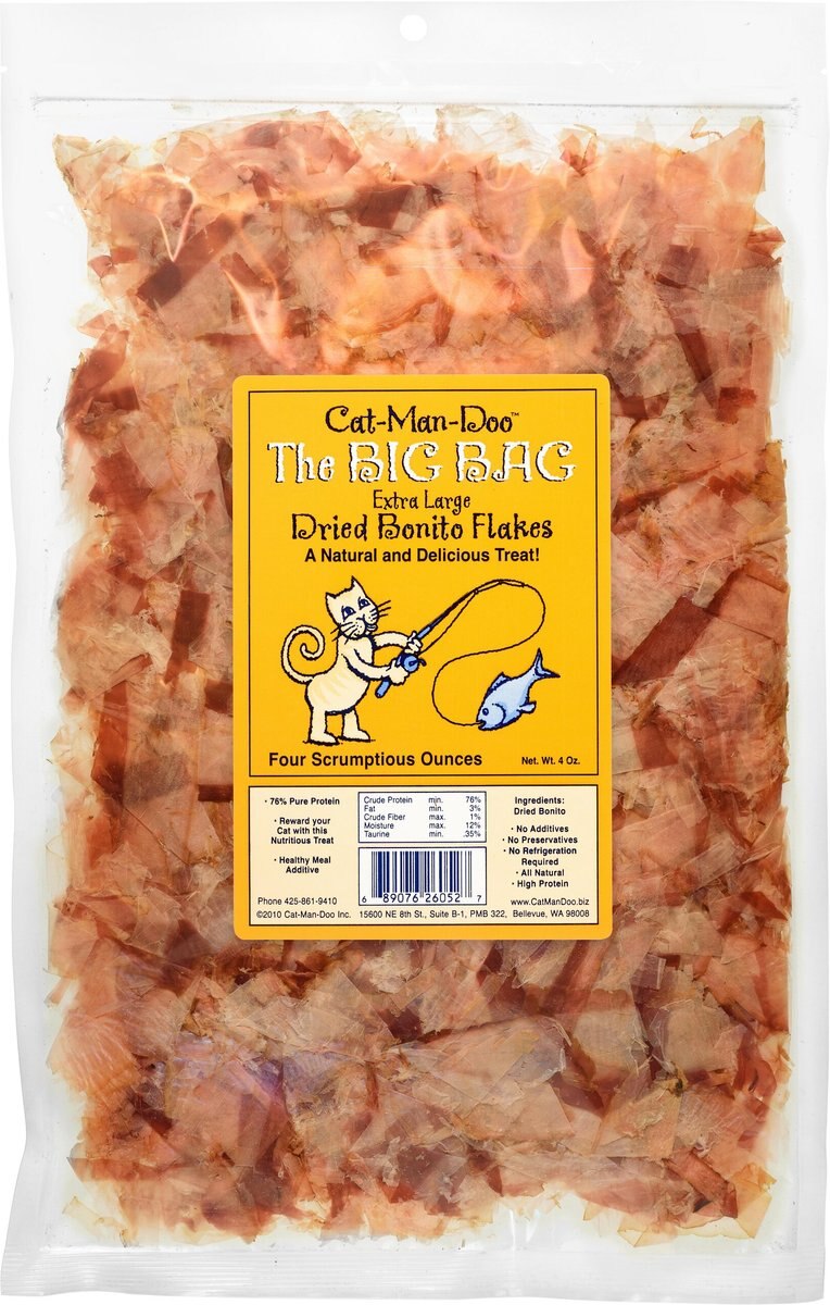 CAT-MAN-DOO Extra Large Dried Bonito Flakes Cat & Dog Treats, 4-oz bag ...