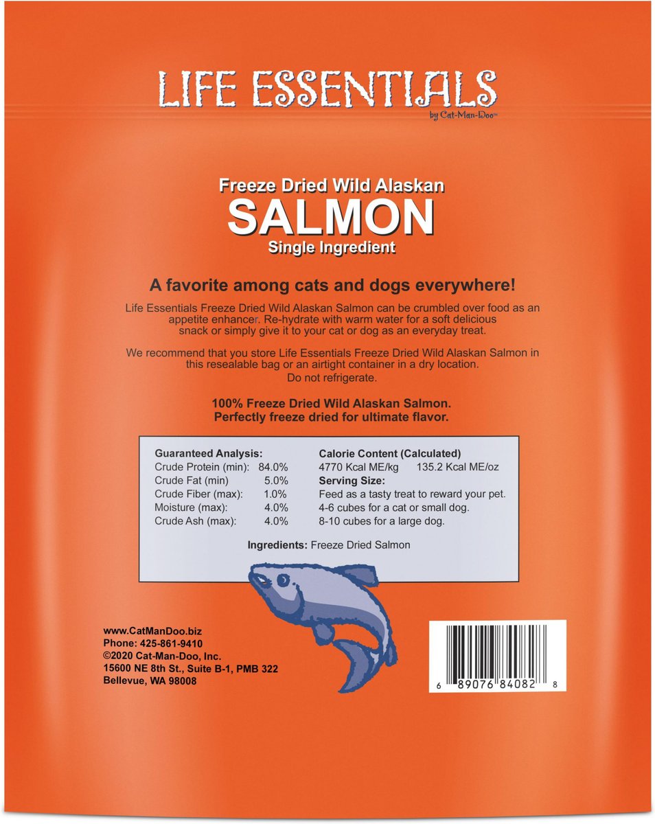 CAT-MAN-DOO Life Essentials Wild Alaskan Salmon Freeze-Dried Cat & Dog Treats, 5-oz bag, bundle ...