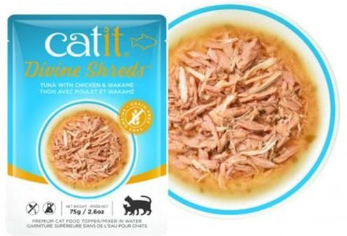 CATIT Divine Shreds Tuna with Chicken & Wakame Cat Topping, 2.65-oz bag - Chewy.com