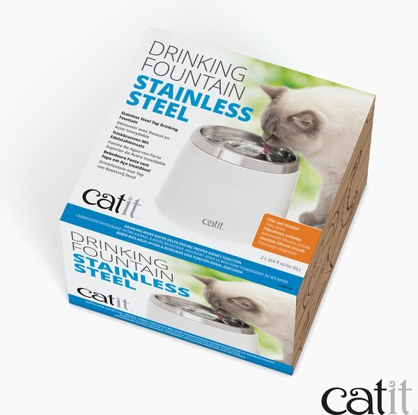 CATIT Fresh & Clear Stainless Steel Top Cat Fountain, 64-oz - Chewy.com