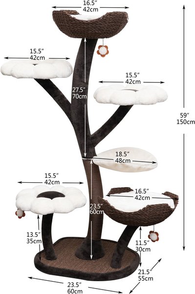 CATRY 6 Level with Flower Toys-Blossom 59-in Polyester Cat Tree, White ...