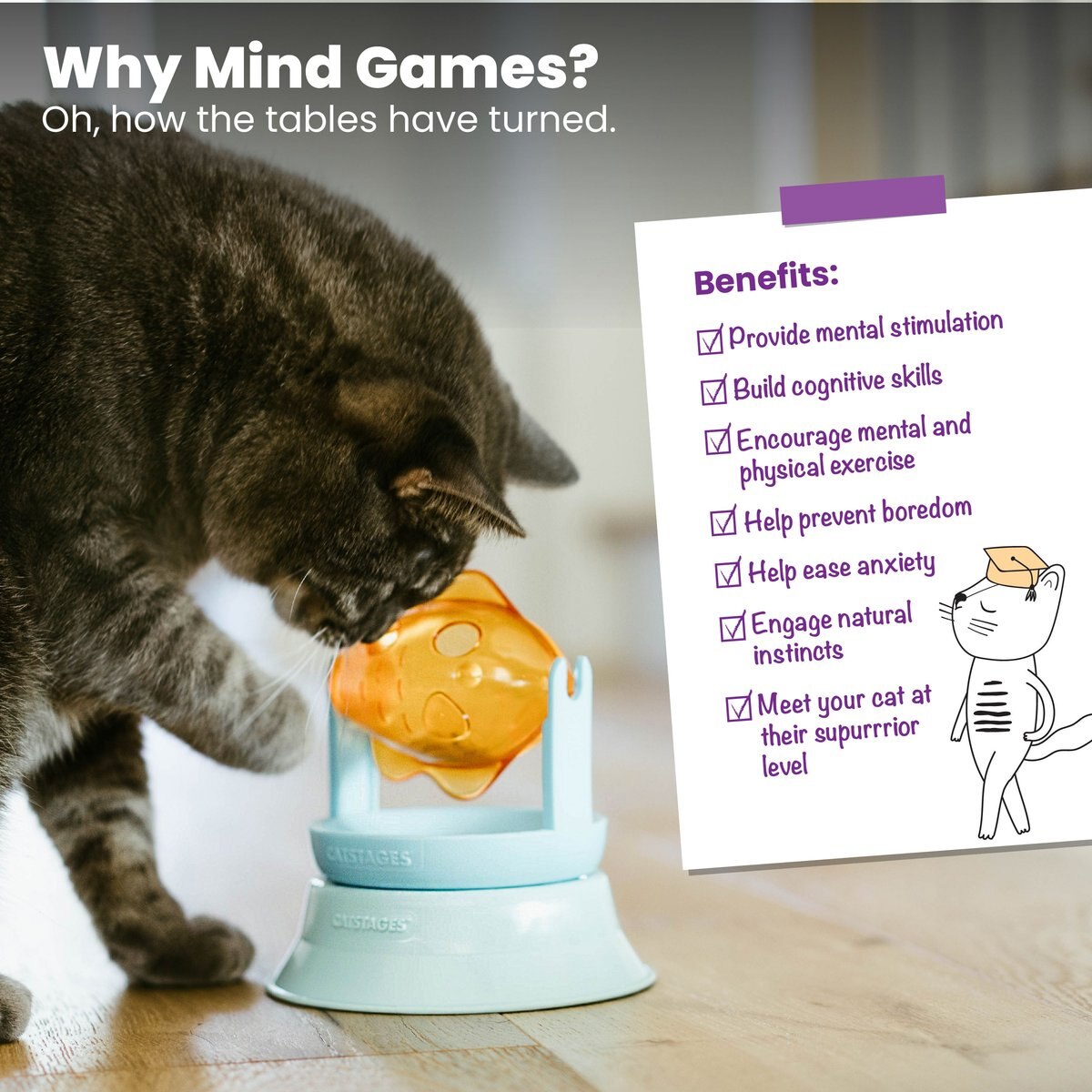 CATSTAGES 2-in-1 Spinning Orange Fish Interactive & Topper for Ball ...