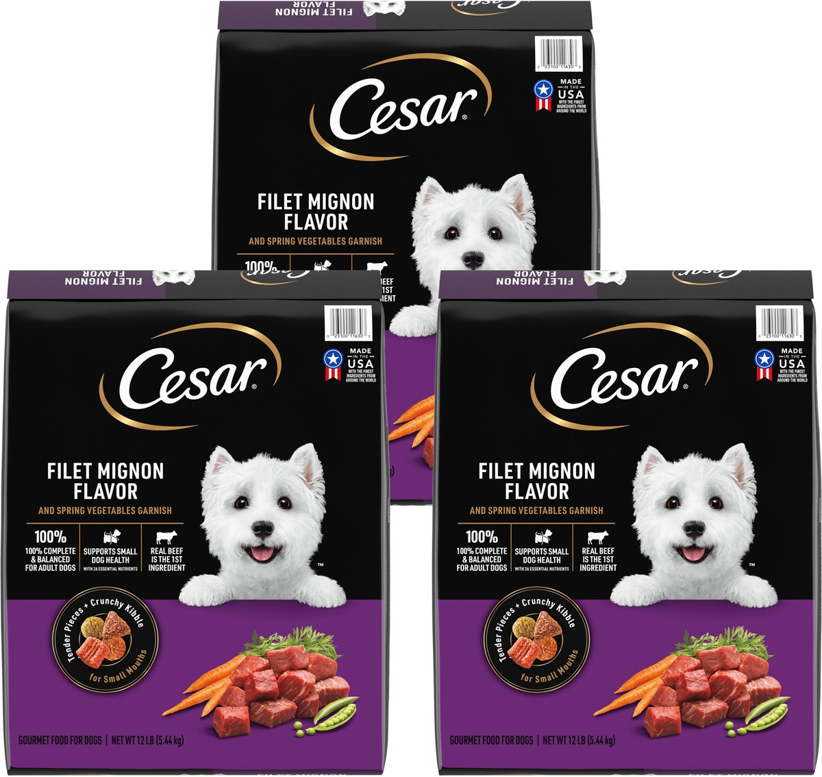 CESAR Filet Mignon Flavor & Spring Vegetables Garnish Small Breed Dry ...