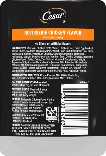 CESAR Rotisserie Chicken Flavor Filets in Gravy Wet Dog Food, 1.76-oz ...