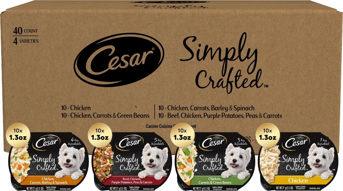 CESAR Simply Crafted Multipack Adult Chicken & Beef Recipes Shredded ...
