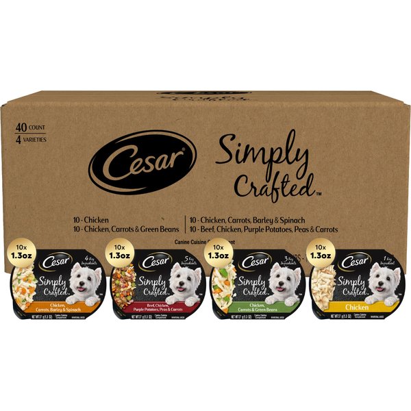 CESAR Simply Crafted Multipack Adult Chicken & Beef Recipes Shredded ...
