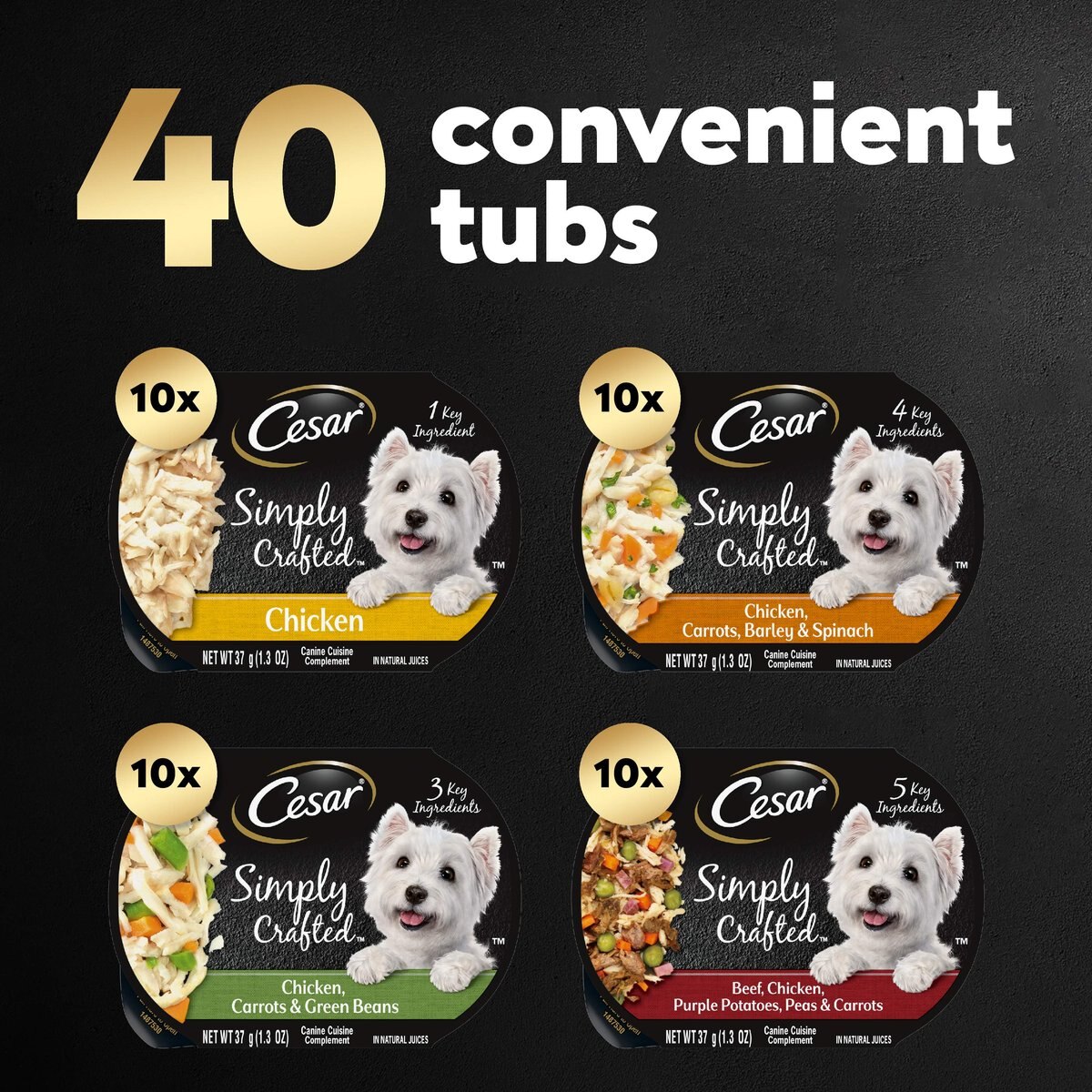 CESAR Simply Crafted Multipack Adult Chicken & Beef Recipes Shredded ...