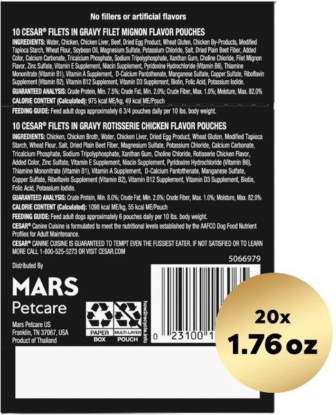 CESAR Variety Pack Filet Mignon & Rotisserie Chicken Flavor Filets in ...