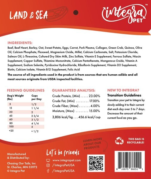 CHASING OUR TAILS Integra Pet Land & Sea Air Dried Dog Food, 2.5-lb box ...