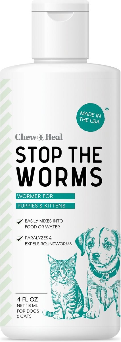 CHEW + HEAL Stop The Worms Wormer for Puppies & Kittens, 4-fl oz bottle ...