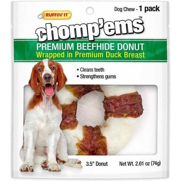 CHOMP'EMS Beefhide Donut with Duck Dog Treats, 1 count - Chewy.com