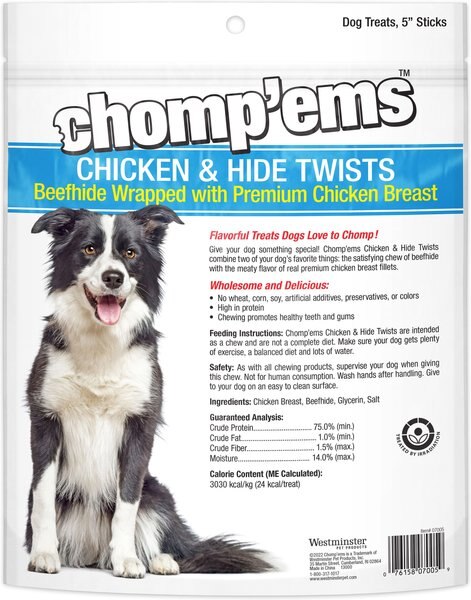 CHOMP'EMS Chicken Hide Twists Jerky Dog Treats, 32-oz bag - Chewy.com