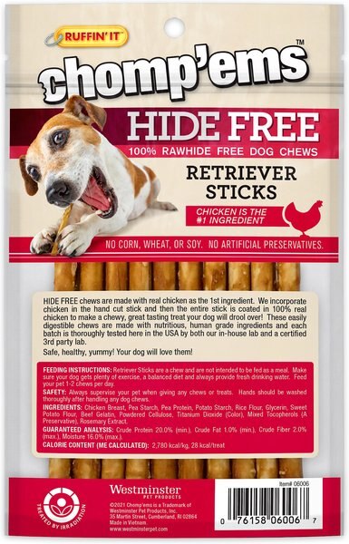CHOMP'EMS Hide-Free Chicken Sticks Dog Treats, 10 count - Chewy.com