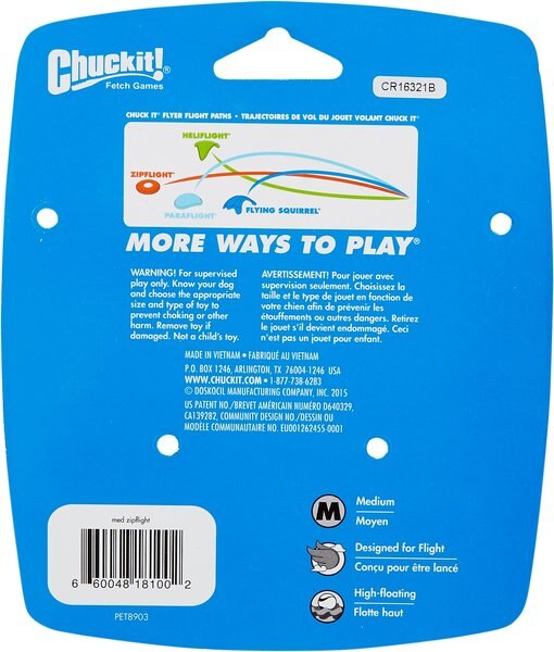 CHUCKIT! Zipflight Disc Dog Toy, Color Varies, Medium - Chewy.com