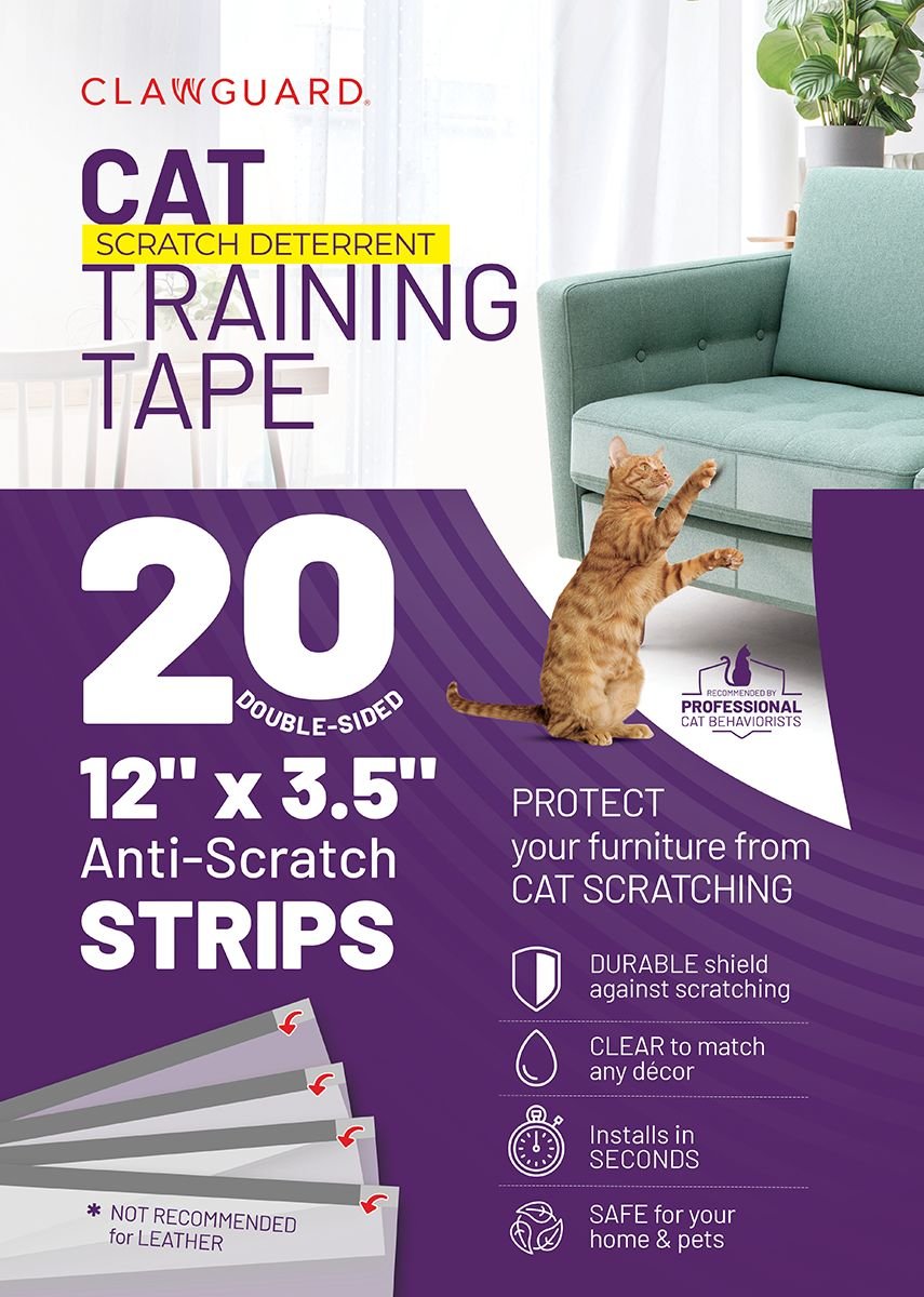 CLAWGUARD Anti-Scratch Training Cat Deter Tape Strips. 20 count, 12 X 4 ...