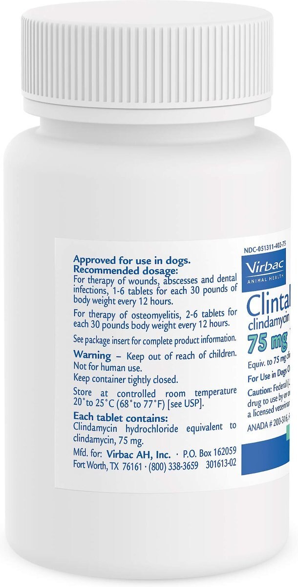 CLINTABS (Clindamycin HCl) Tablets for Dogs, 75-mg - Easy Refills ...