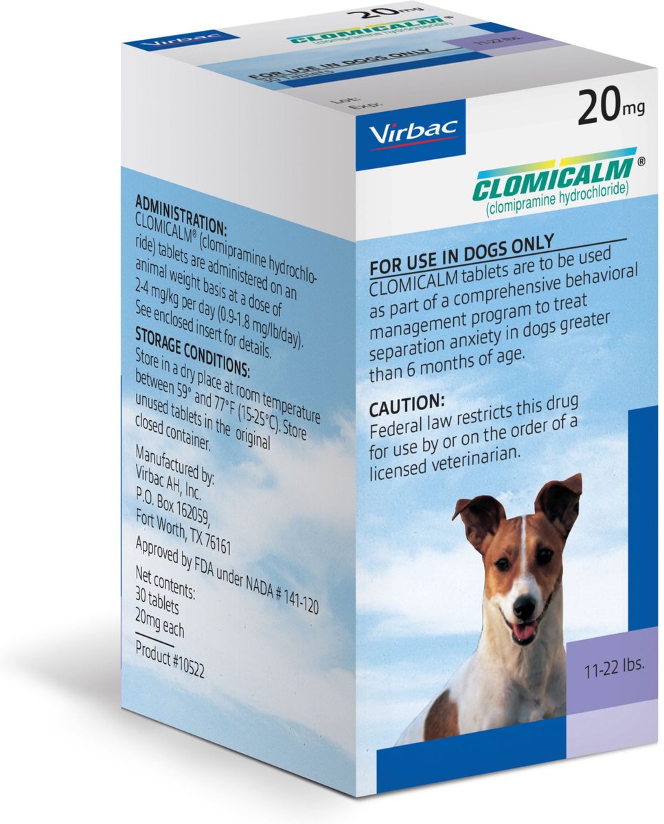 CLOMICALM (Clomipramine HCl) Tablets for Dogs, 20-mg, 60 tablets - Easy ...