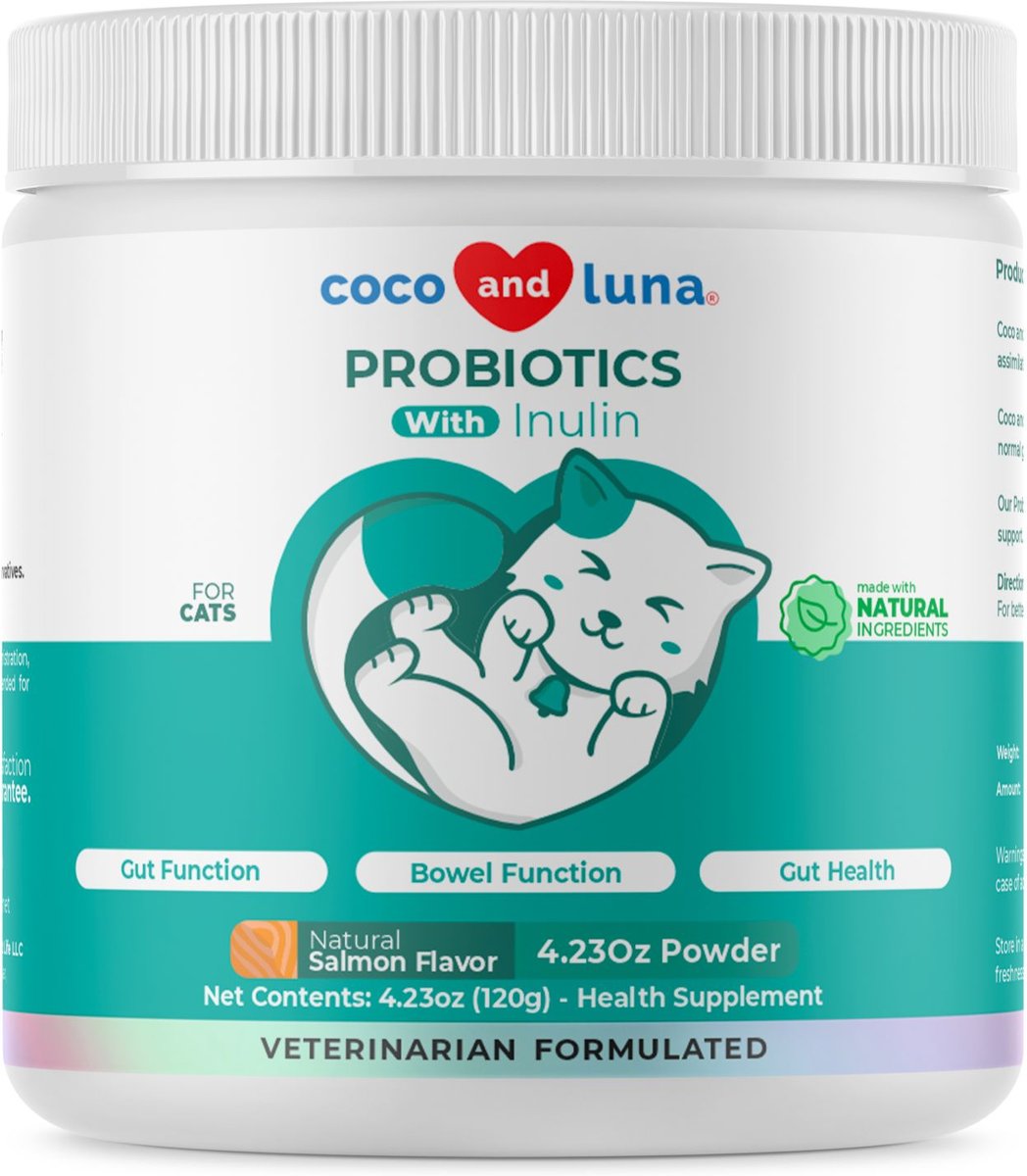 COCO AND LUNA Probiotics with Inulin Stomach & Digestion Powder Probiotic Supplement for Cats ...