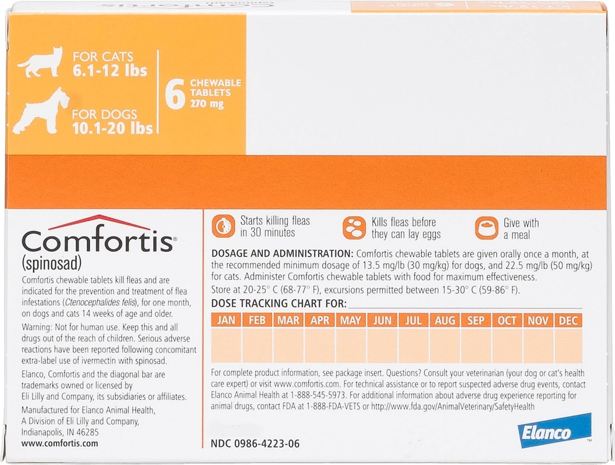 COMFORTIS Chewable Tablet for Dogs, 10.1-20 lbs, & Cats, 6.1-12 lbs ...
