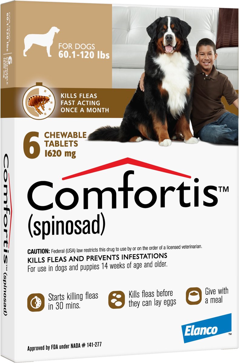 COMFORTIS Chewable Tablet for Dogs, 60.1-120 lbs, (Brown Box) - Easy ...