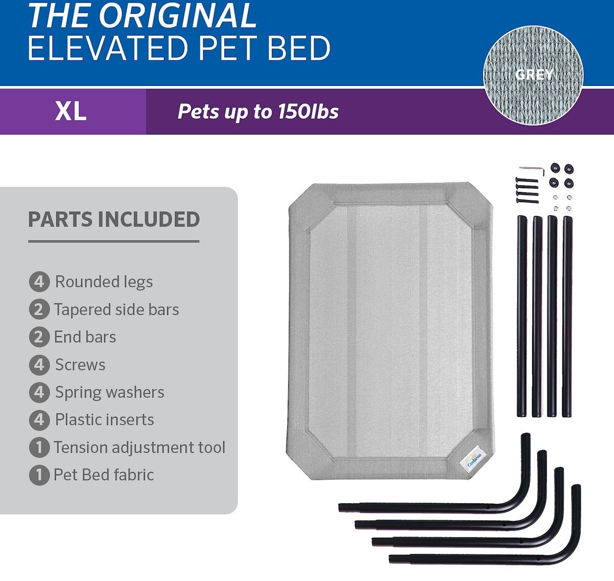 COOLAROO Steel-Framed Elevated Dog Bed, Grey, X-Large - Chewy.com