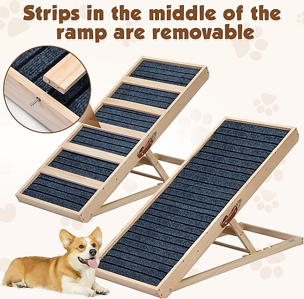 COZIWOW Adjustable Height Wooden Portable Folding Dog Ramp for Car SUV ...