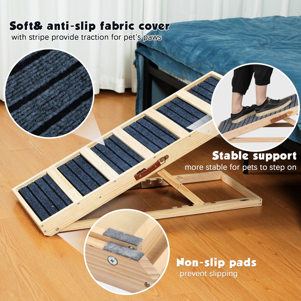 COZIWOW Adjustable Height Wooden Portable Folding Dog Ramp for Car SUV ...