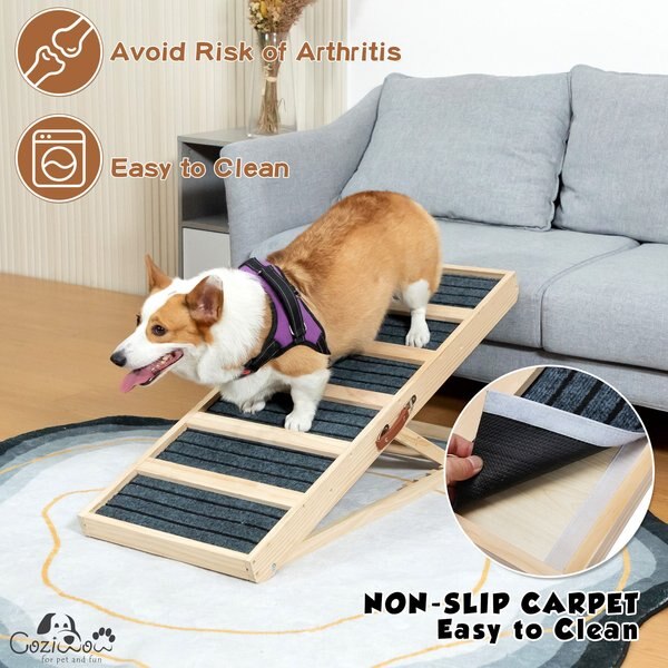 COZIWOW Adjustable Height Wooden Portable Folding Dog Ramp for Car SUV ...