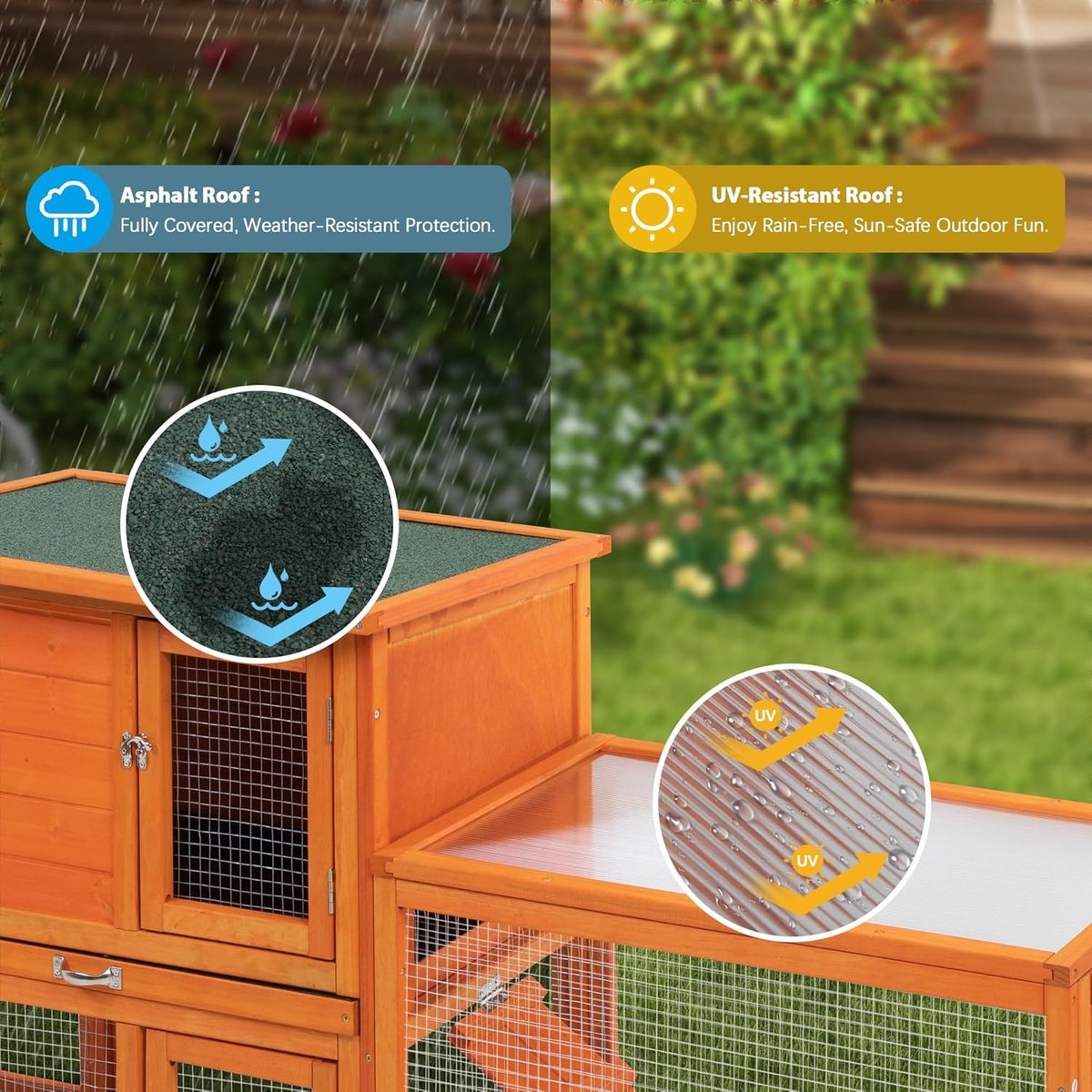 COZIWOW 94-in Indoor & Outdoor Wooden Rabbit Hutch, Large, Brown ...