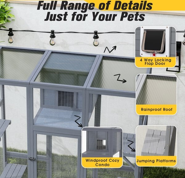 COZIWOW Catio Wooden Covered Outdoor Cat Exercise Pen, Gray, Large ...