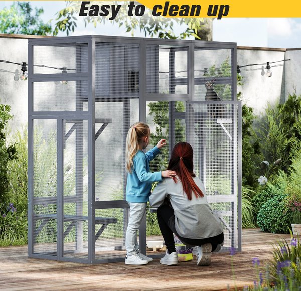 COZIWOW Catio Wooden Covered Outdoor Cat Exercise Pen, Gray, Large ...