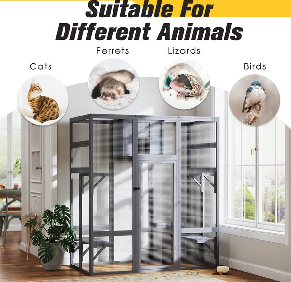 COZIWOW Catio Wooden Covered Outdoor Cat Exercise Pen, Gray, Large ...