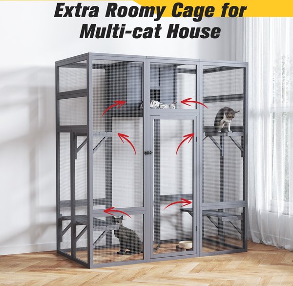 COZIWOW Catio Wooden Covered Outdoor Cat Exercise Pen, Gray, Large ...
