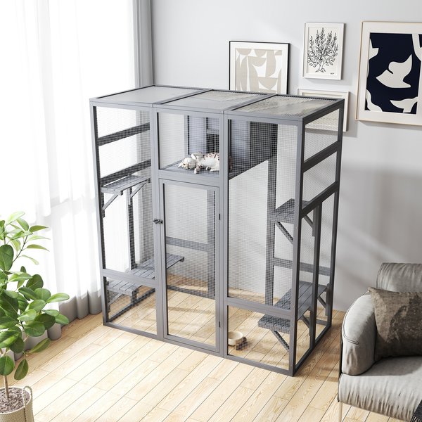 COZIWOW Catio Wooden Covered Outdoor Cat Exercise Pen, Gray, Large ...