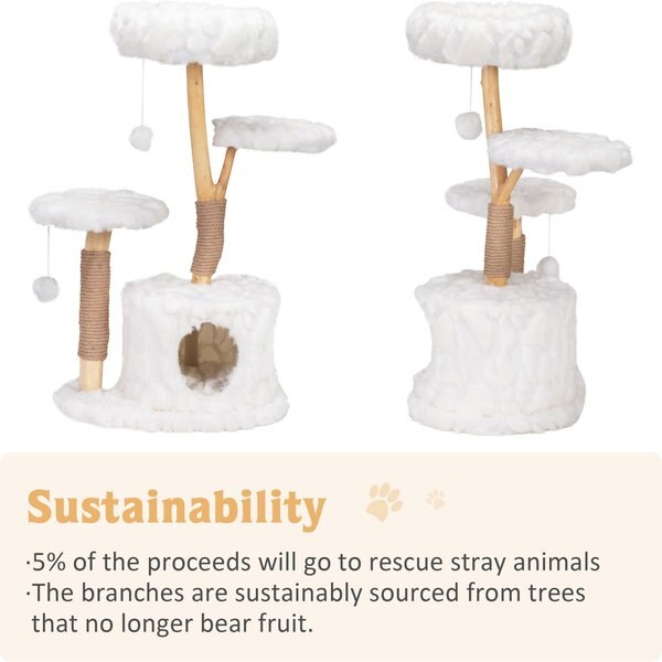COZIWOW 42-in Real Branch Cat Tree, White - Chewy.com