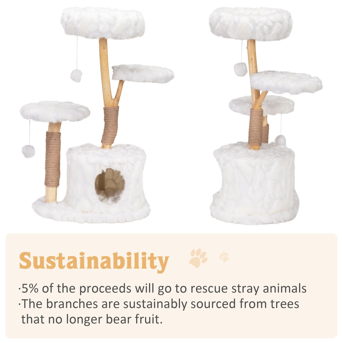 COZIWOW Real Branch Luxury 42-in Modern Wooden Cat Tree, White - Chewy.com