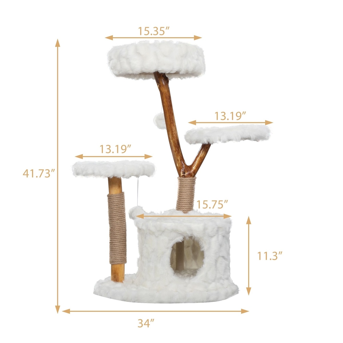 COZIWOW Real Branch Luxury 42-in Modern Wooden Cat Tree, White - Chewy.com
