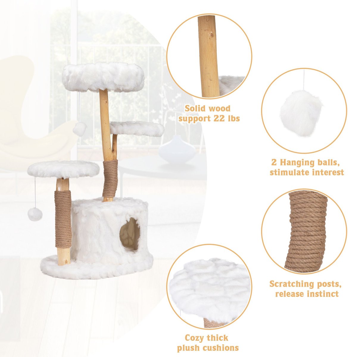 COZIWOW 42-in Real Branch Cat Tree, White - Chewy.com
