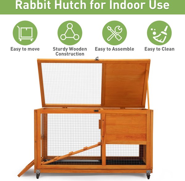 COZIWOW Wooden 2 Story Rabbit Indoor & Outdoor Cage, Orange - Chewy.com