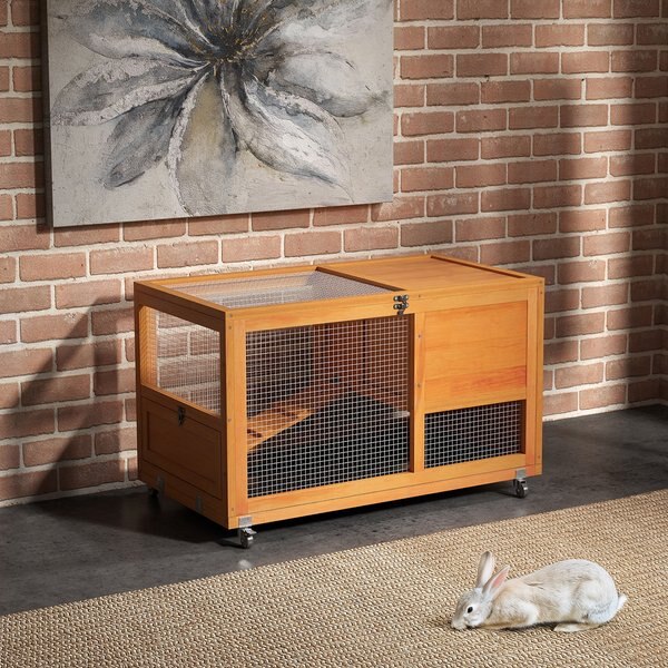 COZIWOW Wooden 2 Story Rabbit Indoor & Outdoor Cage, Orange - Chewy.com
