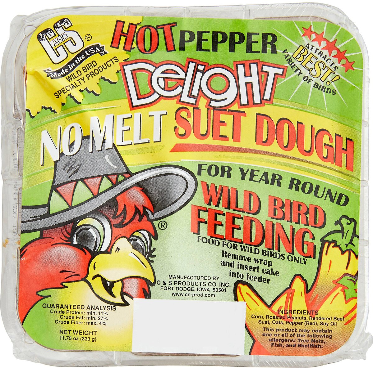 C&S Hot Pepper Delight No Melt Suet Dough Wild Bird Food | Chewy (Free ...